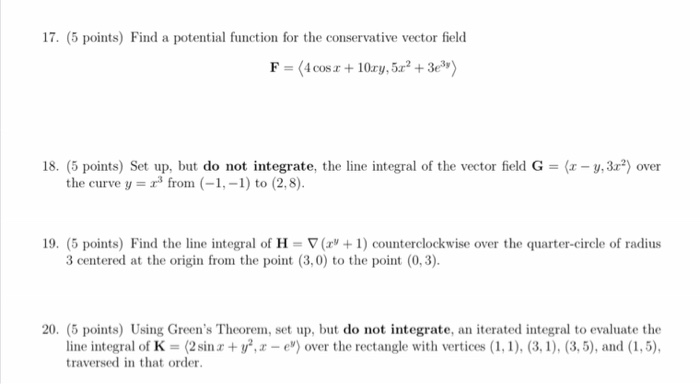 Solved 17. (5 points) Find a potential function for the | Chegg.com
