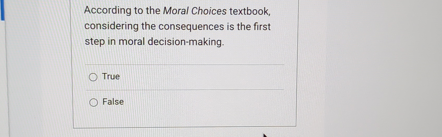 Solved According to the Moral Choices textbook, considering | Chegg.com