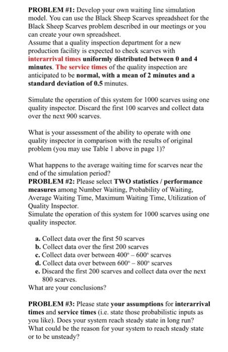 Solved PROBLEM #1: Develop your own waiting line simulation | Chegg.com