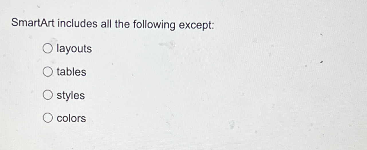 Solved SmartArt includes all the following | Chegg.com