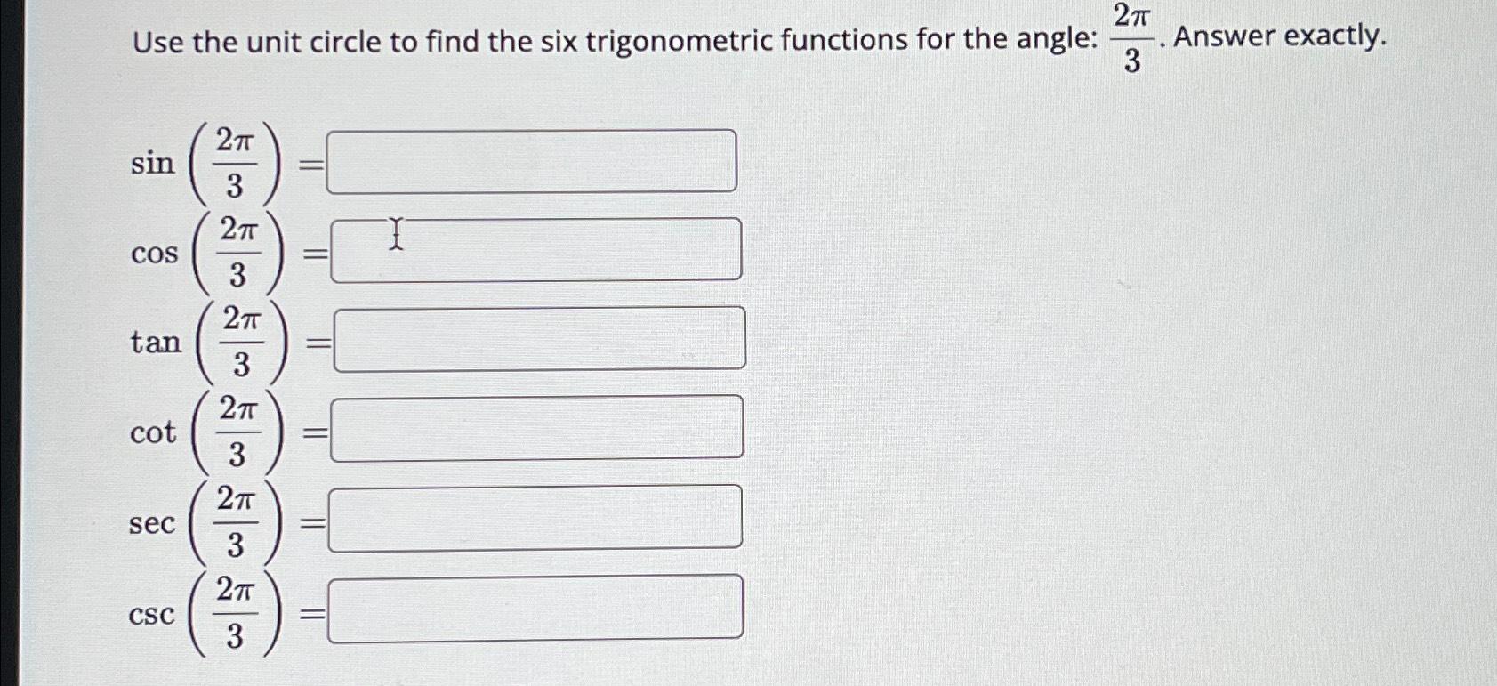 Solved Use the unit circle to find the six trigonometric | Chegg.com