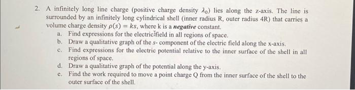 Solved 2. A infinitely long line charge (positive charge | Chegg.com