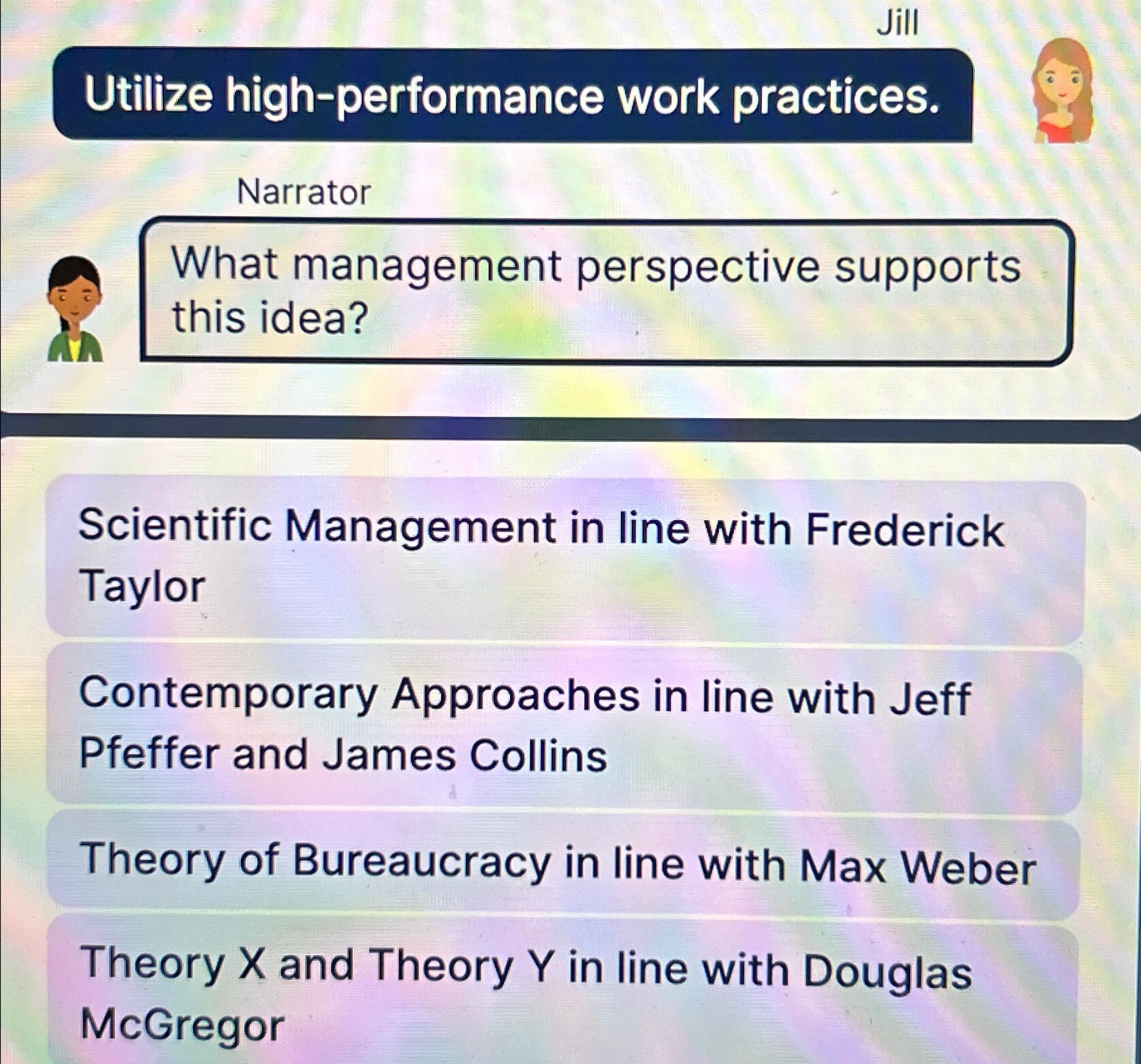 Solved Utilize high-performance work practices.NarratorWhat | Chegg.com