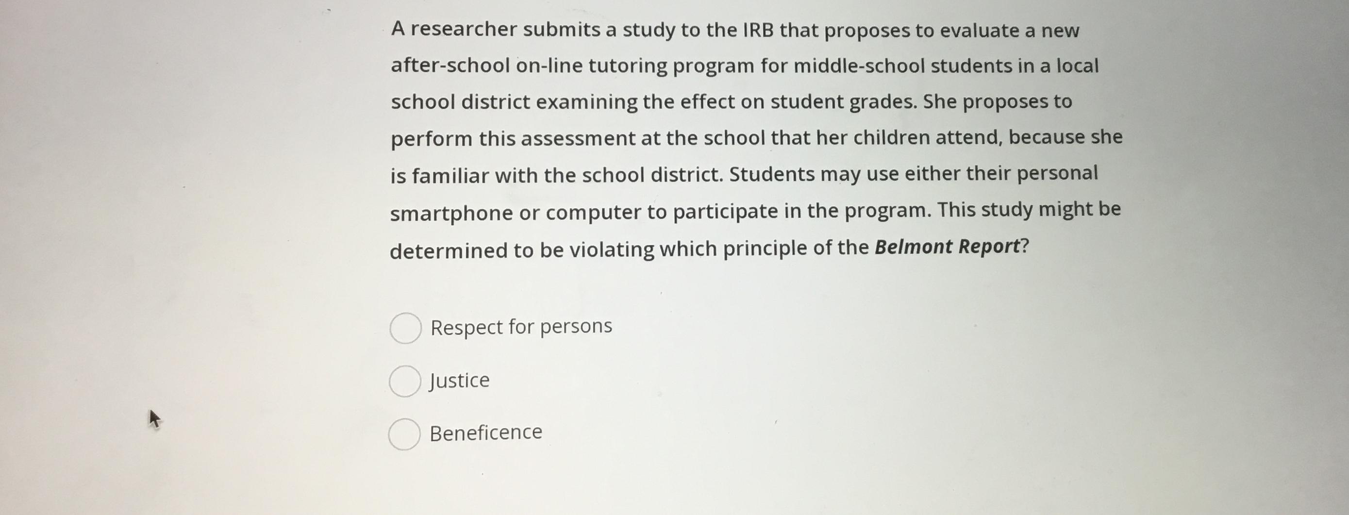 Solved A researcher submits a study to the IRB that proposes | Chegg.com