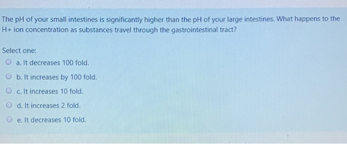 Solved The pH of your small intestines is significantly | Chegg.com