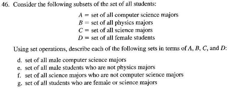 Solved Consider the following subsets of the set of all | Chegg.com