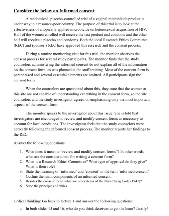 Consider the below on Informed consent: A randomized, | Chegg.com