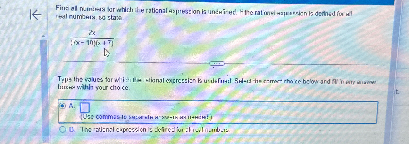 Solved Find all numbers for which the rational expression is | Chegg.com