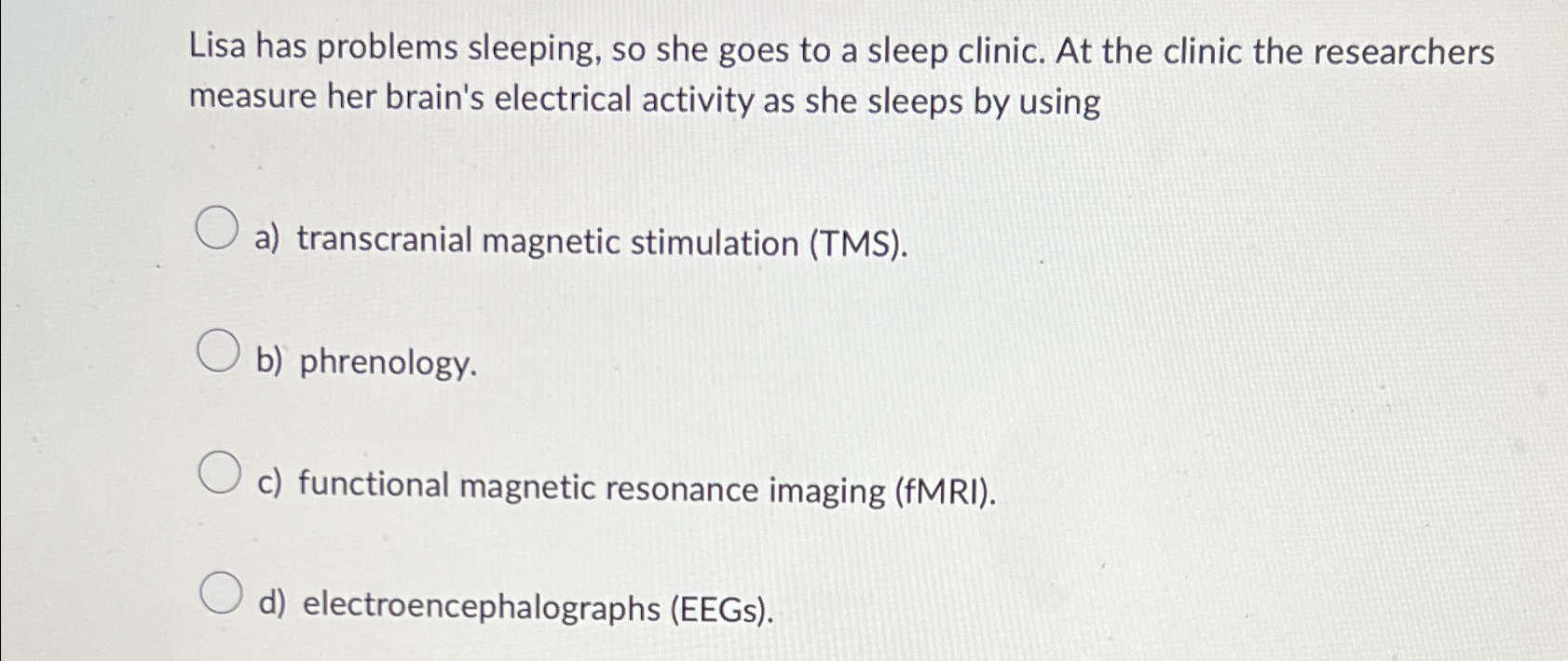 Solved Lisa has problems sleeping, so she goes to a sleep | Chegg.com
