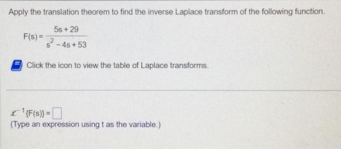 Solved Apply the translation theorem to find the inverse | Chegg.com