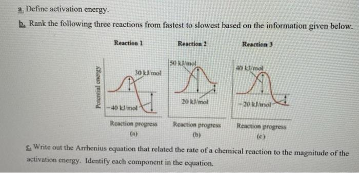 Solved a. Define activation energy. b. Rank the following | Chegg.com
