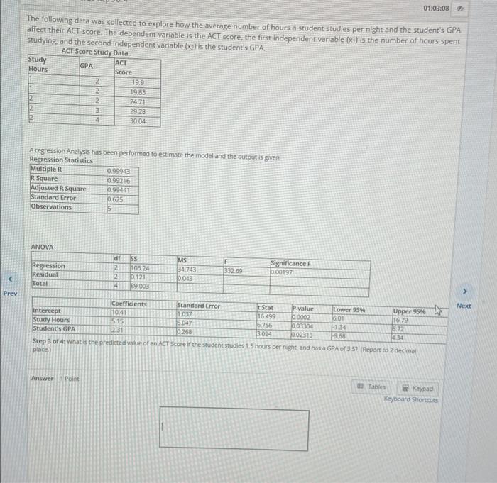 Solved The following data was collected to explore how the | Chegg.com