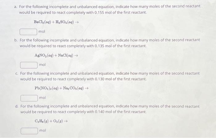 Solved a. For the following incomplete and unbalanced | Chegg.com