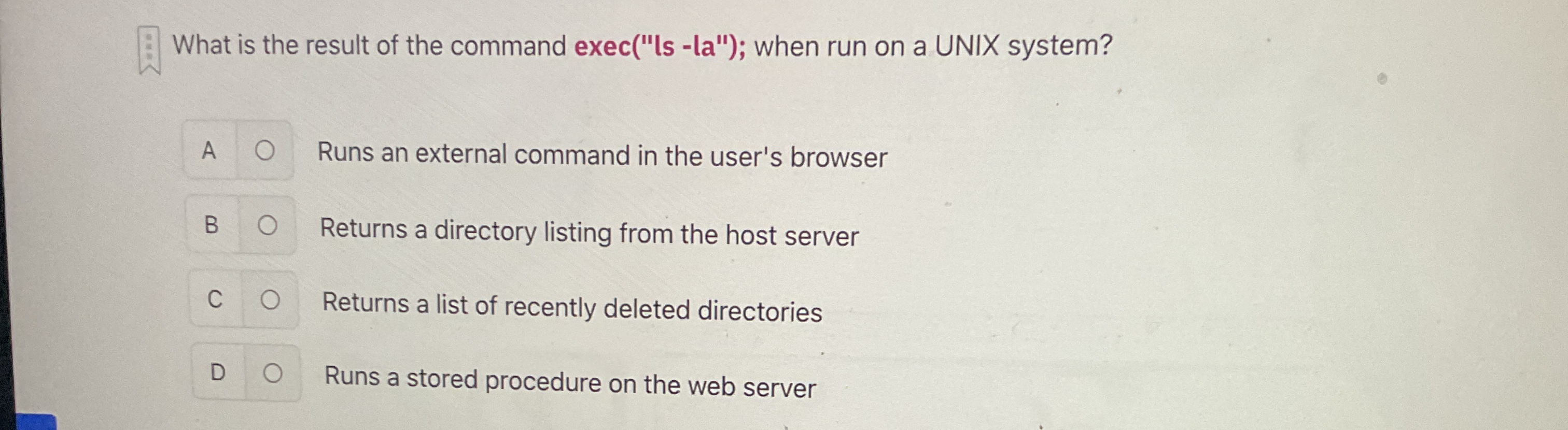High Quality SOLUTION What is the result of the command exec("Is -la"); | Chegg.com