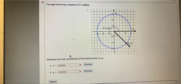 Solved The angle below has a measure of 5.5 radians. 5.3.rad | Chegg.com