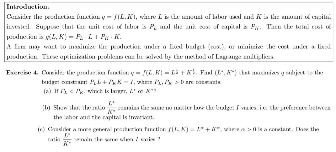 Solved Exercise 4. ﻿Consider the production function | Chegg.com