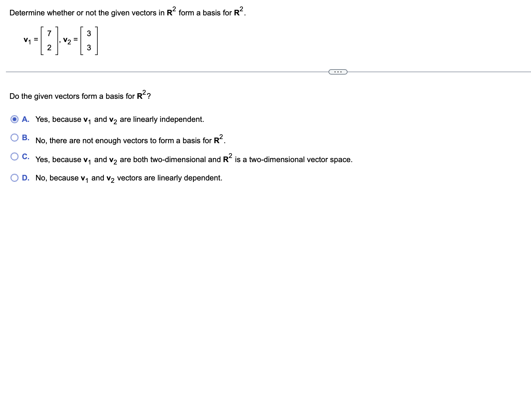 Solved Determine whether or not the given vectors in R2 | Chegg.com