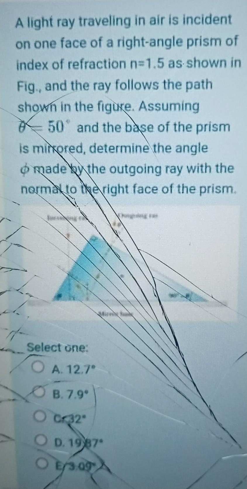 Solved A light ray traveling in air is incident on one face | Chegg.com