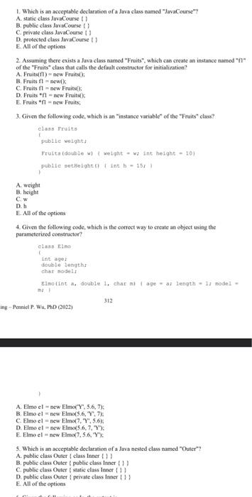 Solved 1. Which is an accepenble declaration of a Java class | Chegg.com
