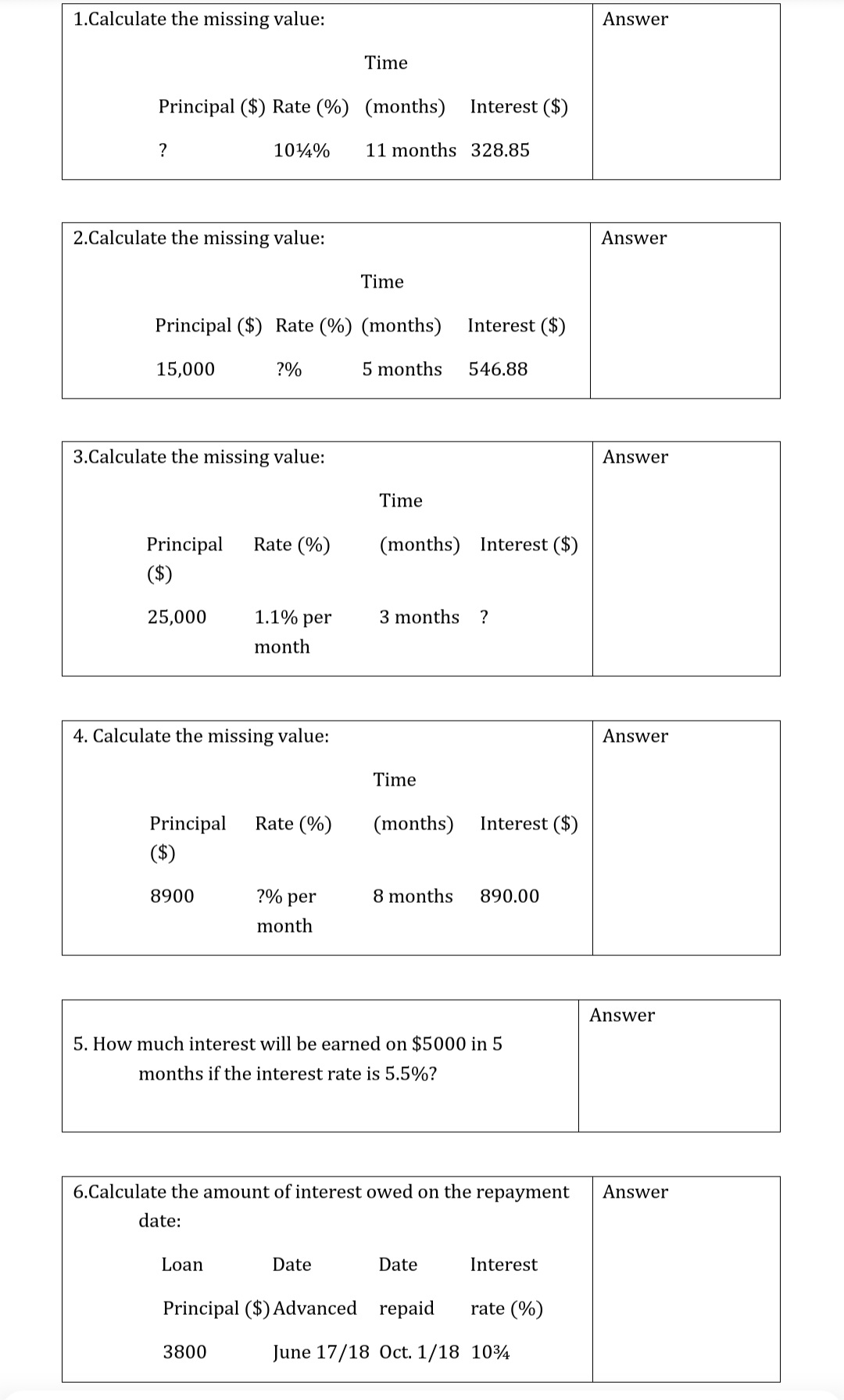 Solved 2.Calculate the missing value:Answer3.Calculate the | Chegg.com