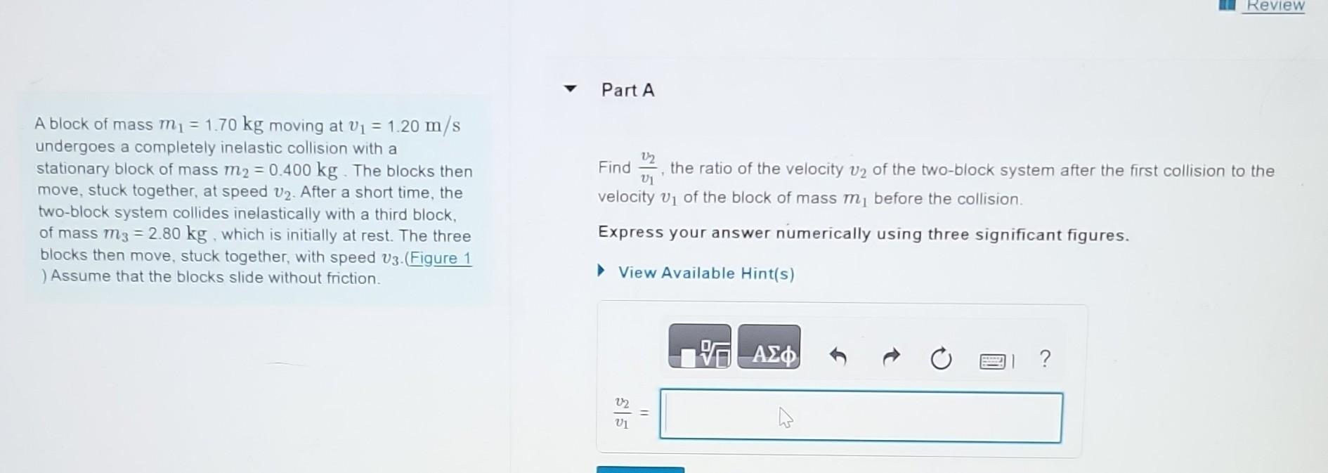 Solved A block of mass m1=1.70 kg moving at v1=1.20 m/s | Chegg.com
