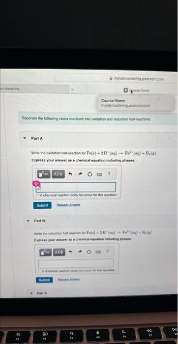 Solved Separate the following redax reactives ing ovidation | Chegg.com