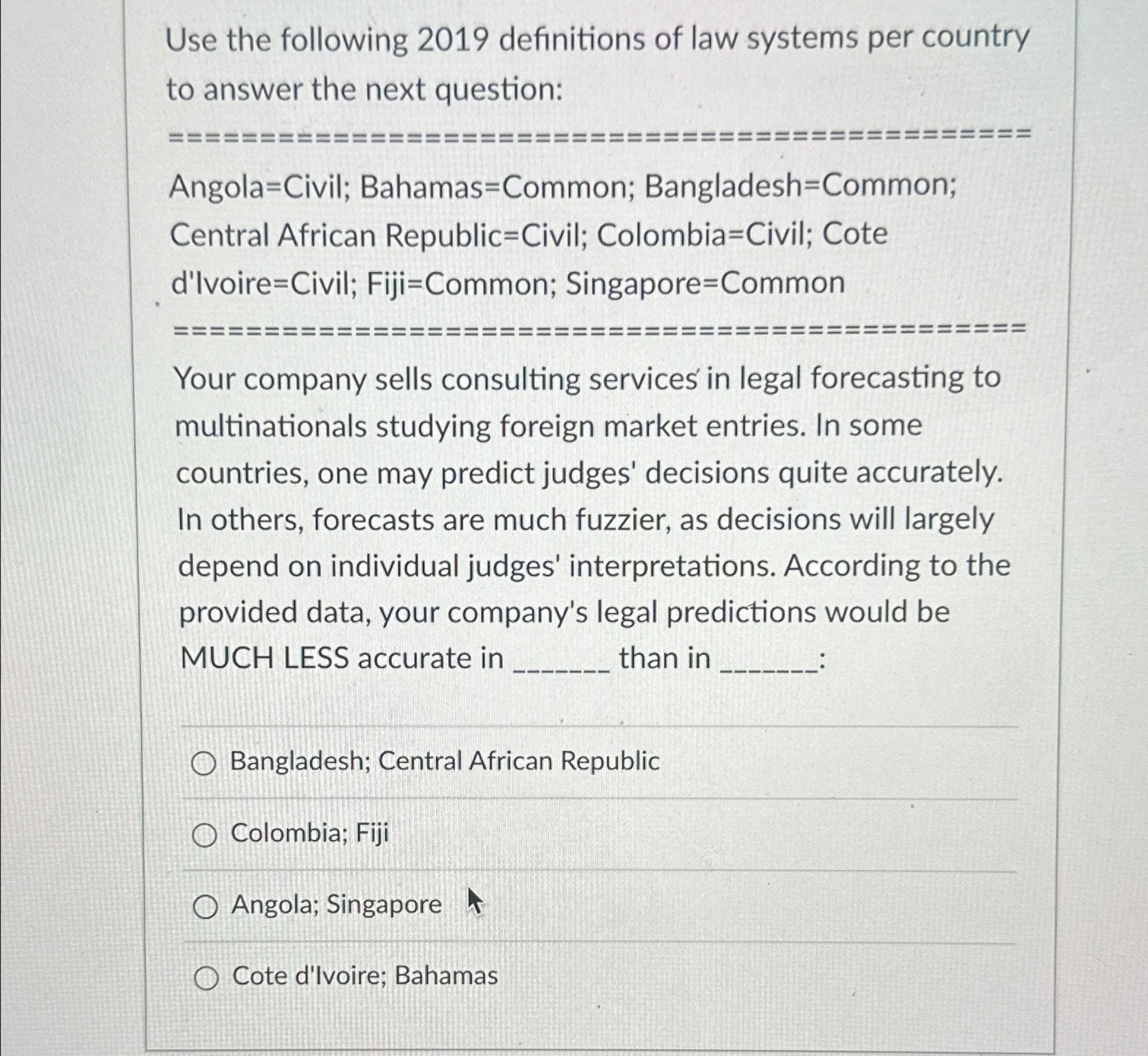 Solved Use the following 2019 ﻿definitions of law systems | Chegg.com