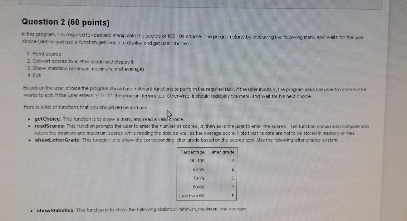 Solved Question 2 (60 points) In this program, it is | Chegg.com