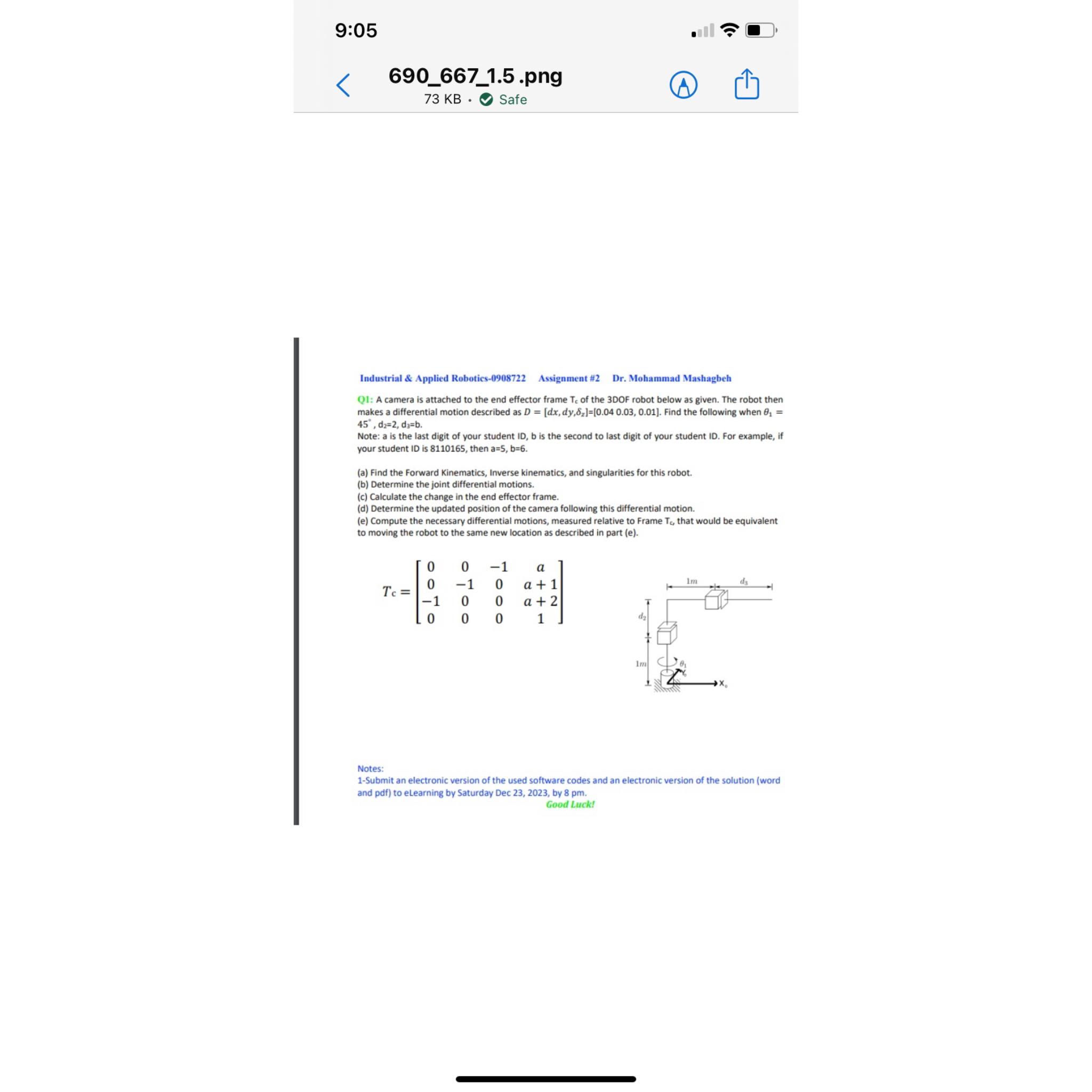 Solved Industrial & Applied Robotics-0908722 ﻿Assignment #2 | Chegg.com