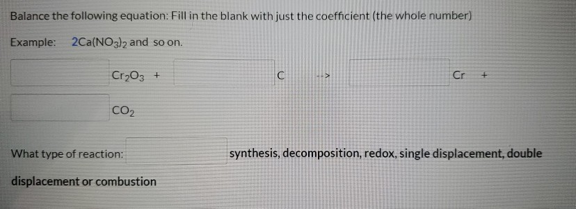 Solved Balance the following equation: Fill in the blank | Chegg.com