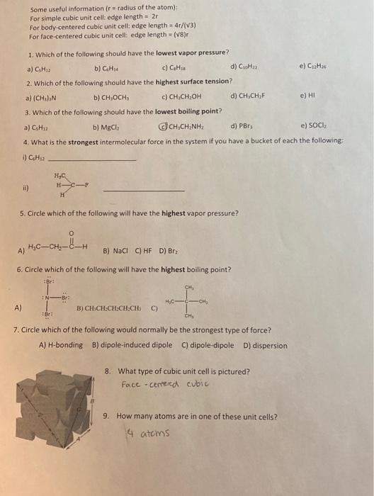 Solved Some useful information ( r= radius of the atom): For | Chegg.com