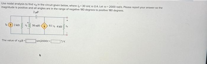 Solved Use nodal analysis to find vO in the circuit given | Chegg.com