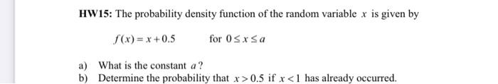 Solved HW15: The probability density function of the random | Chegg.com