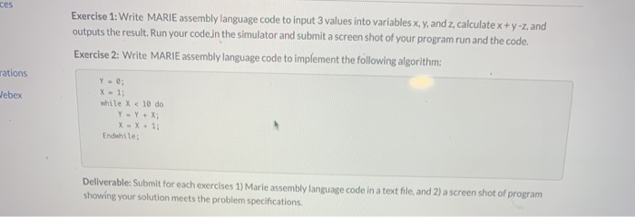 Solved Exercise 1: Write MARIE assembly language code to | Chegg.com