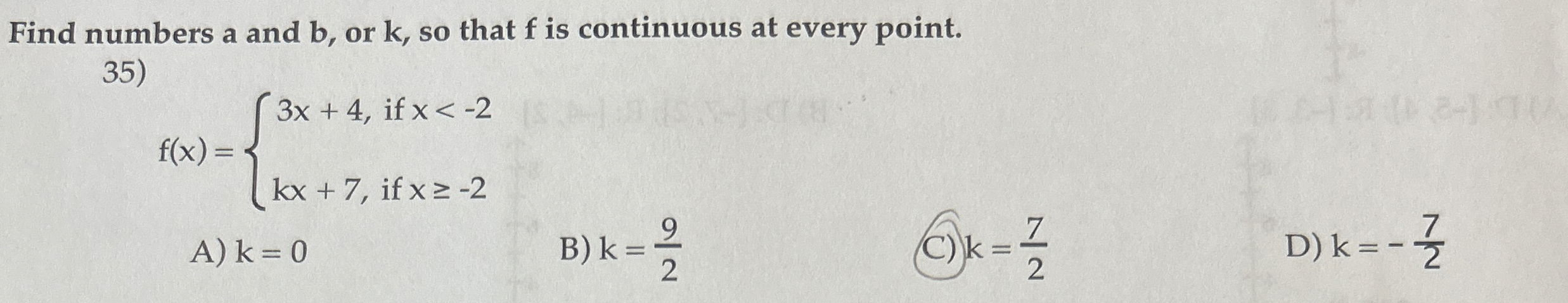 Solved Find numbers a and b, ﻿or k, ﻿so that f ﻿is | Chegg.com