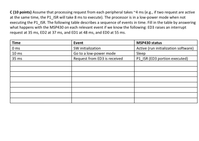 Problem #2. (25 points) Interrupts An MSP430-based | Chegg.com