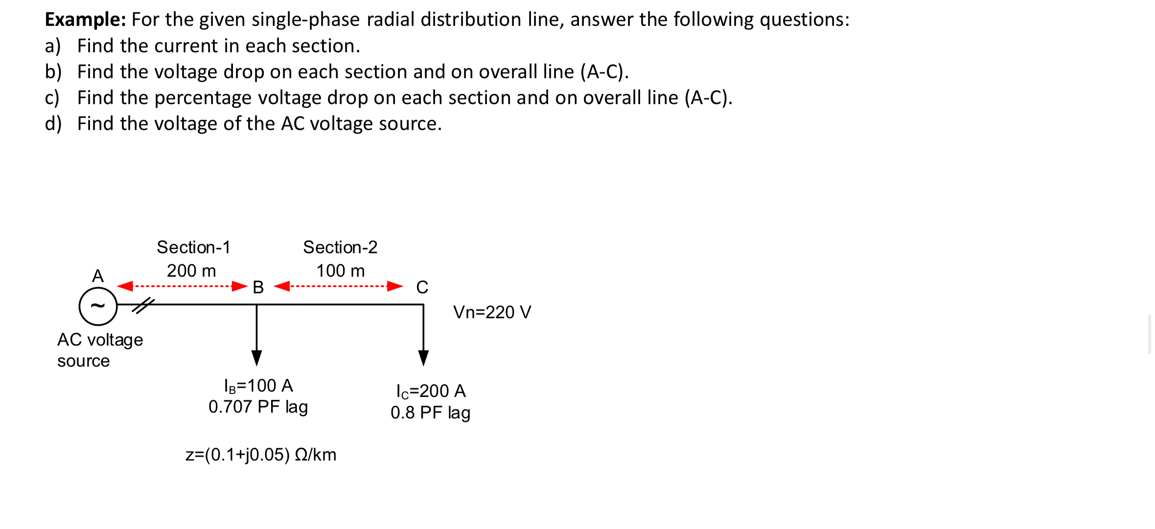Solved Example: For the given single-phase radial | Chegg.com