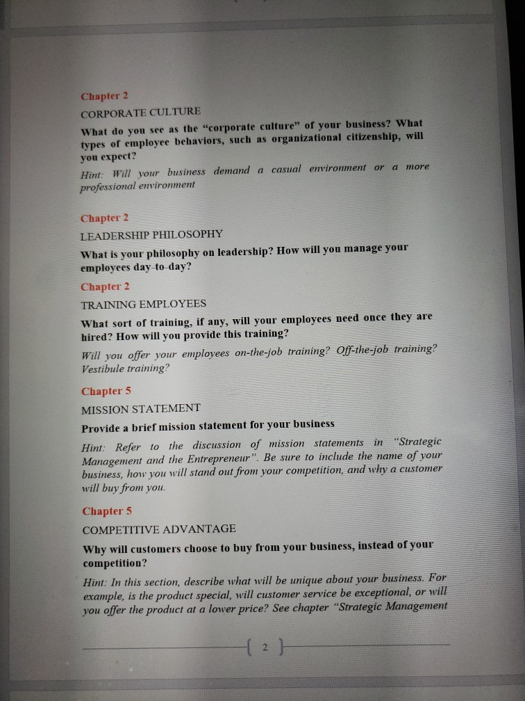 1 STUDENT BUSINESS PLAN PROJECT TEMPLATE Chapter 1 | Chegg.com