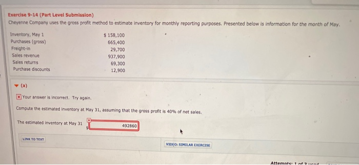 Solved Exercise 9-14 (Part Level Submission) Cheyenne | Chegg.com