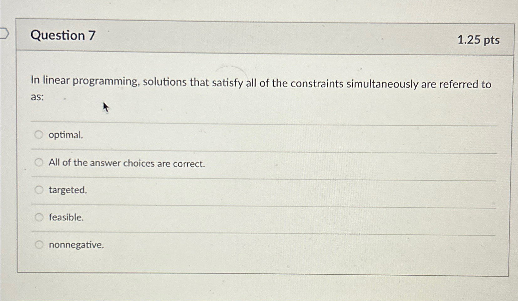 Solved Question 71.25 ﻿ptsIn linear programming, solutions | Chegg.com