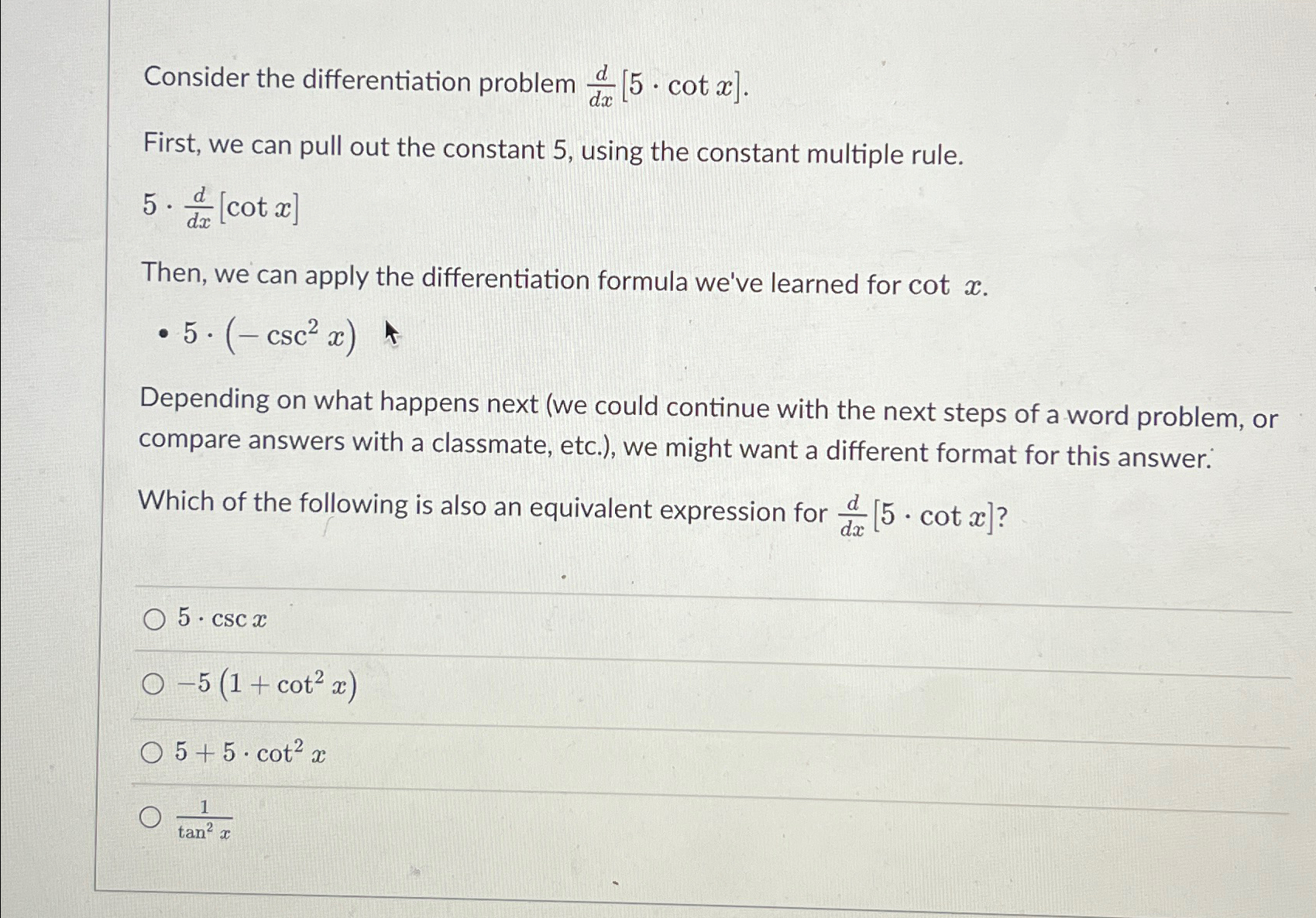 Solved Consider the differentiation problem | Chegg.com