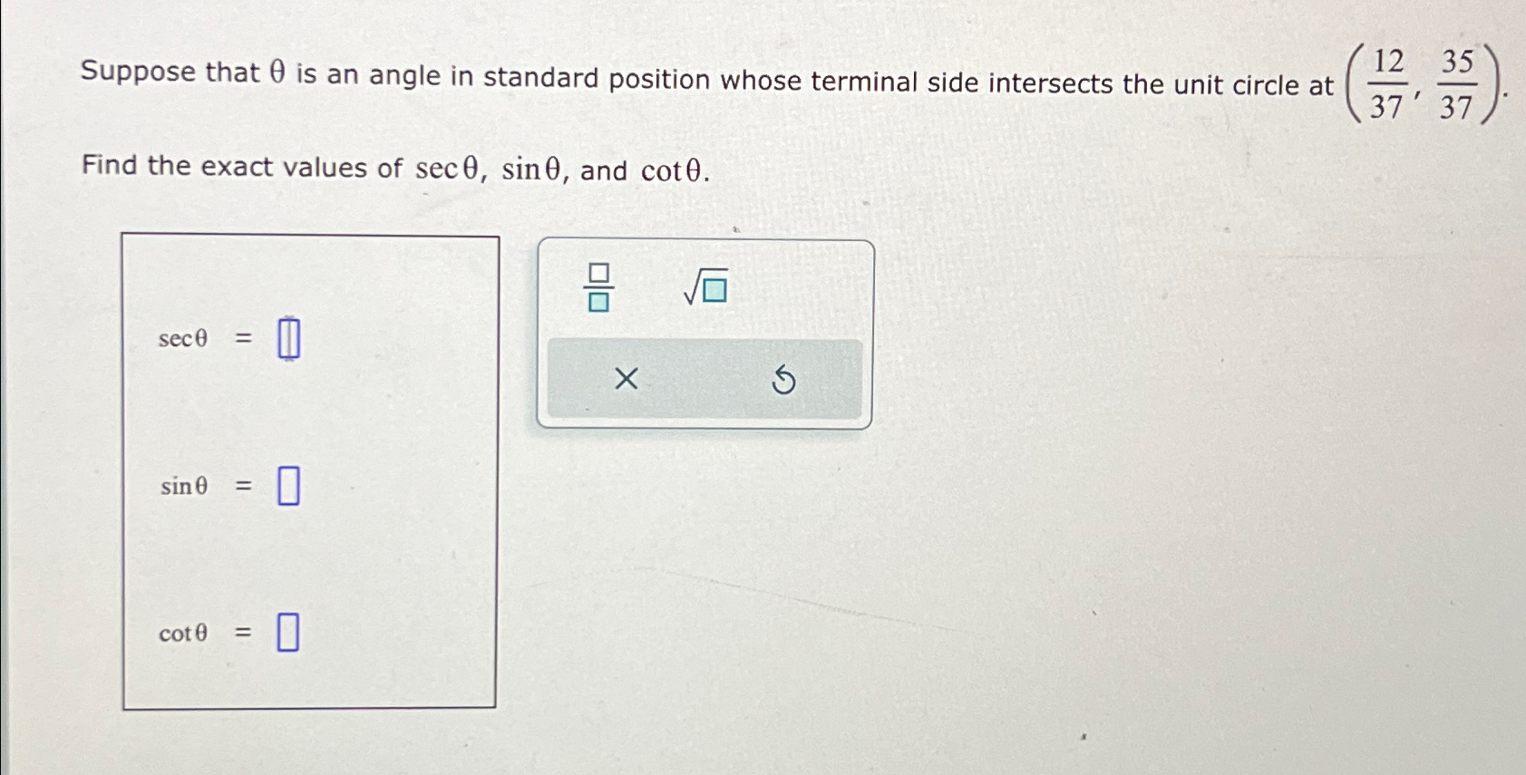 Solved Suppose that θ ﻿is an angle in standard position | Chegg.com