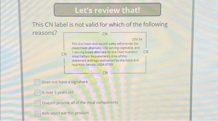 Let's review that! This CN label is not valid for | Chegg.com