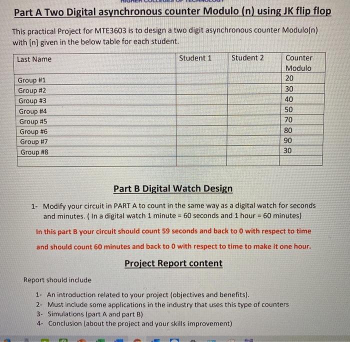 Solved Part A Two Digital asynchronous counter Modulo (n) | Chegg.com