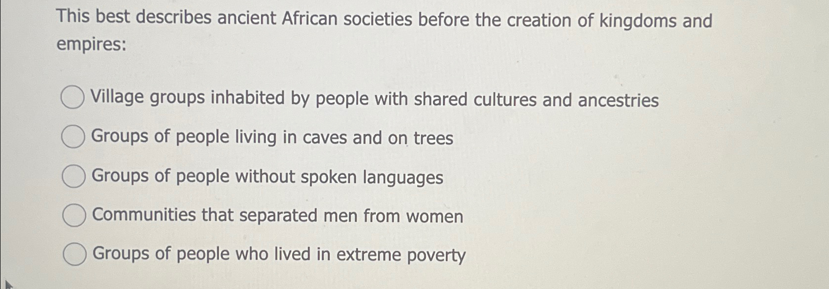 Solved This best describes ancient African societies before | Chegg.com