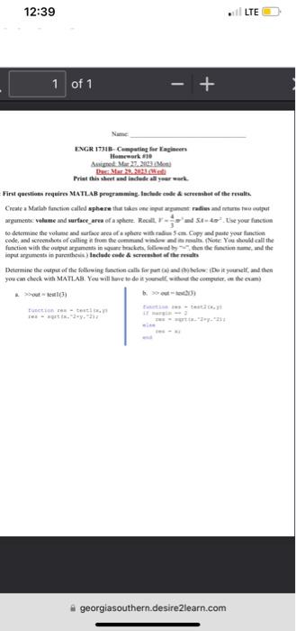 Solved Creste a Matlab function called sphere that takes one | Chegg.com
