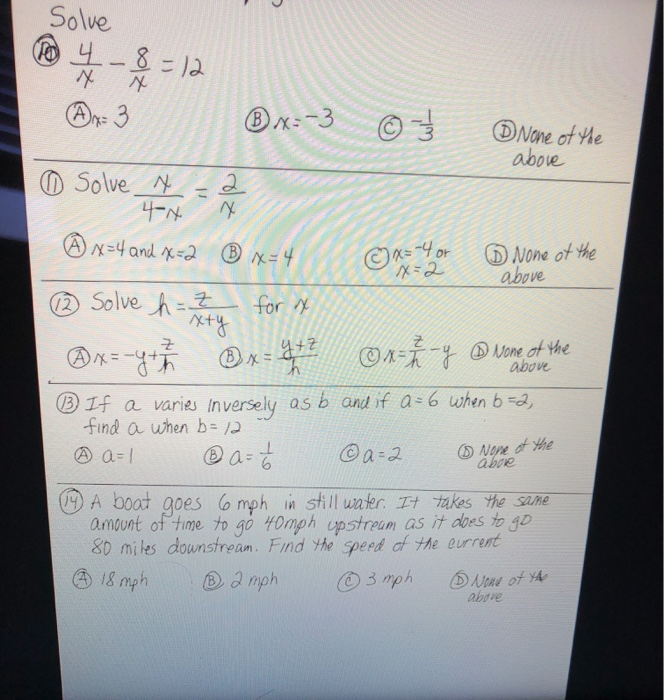 Solved Solve 8 8 = 12 x - ② x=4 and x=2 ③ x=4 ©x=-4 or @x=3 | Chegg.com