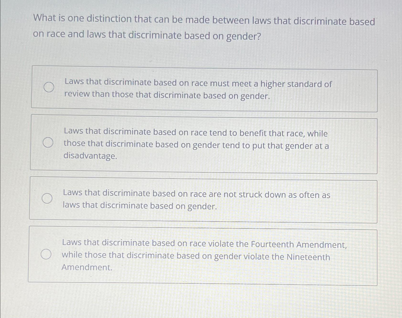 Solved What is one distinction that can be made between laws | Chegg.com