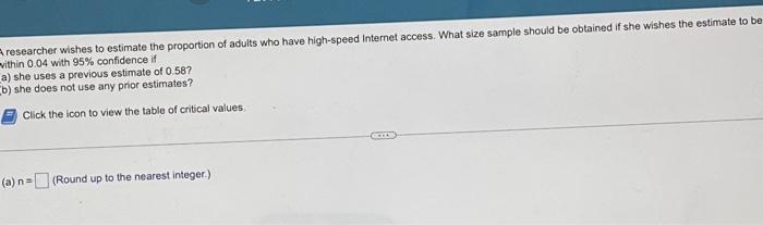 Solved A researcher wishes to estimate the proportion of | Chegg.com