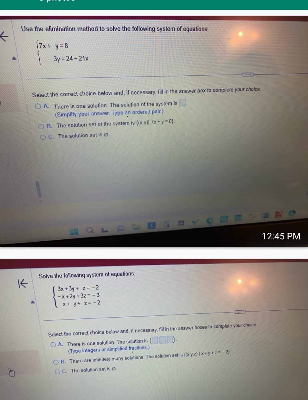 Solved Use the elimination method to solve the following | Chegg.com
